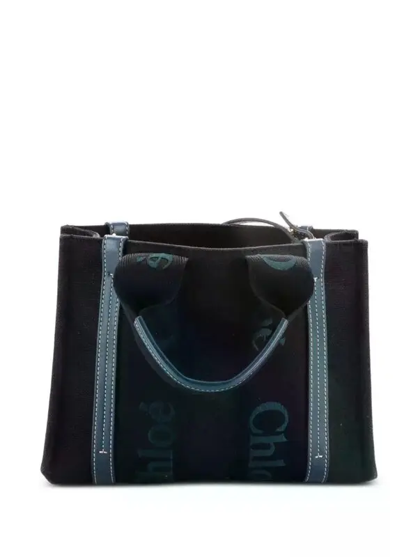 Chloé Woody Canvas With Leather Small Tote Bag - Black