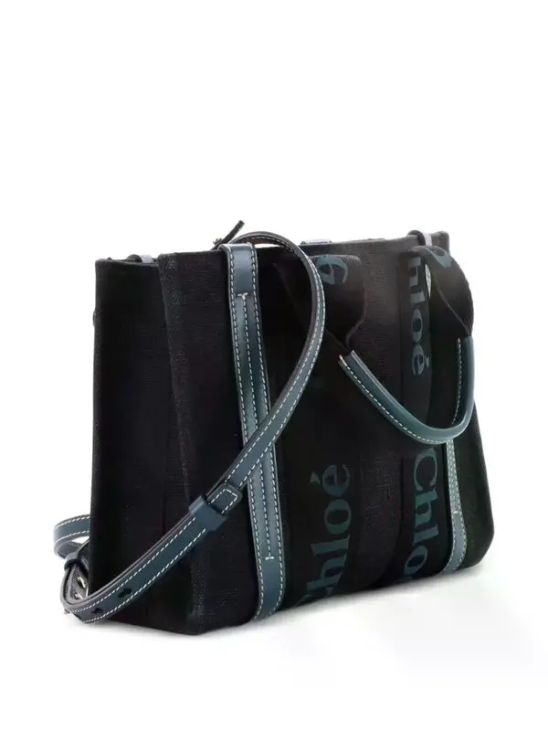 Chloé Woody Canvas With Leather Small Tote Bag - Black