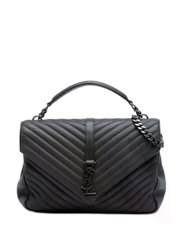 Saint Laurent Large Chevron Sheepskin Monogram College Satchel - Grey