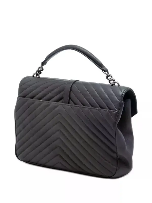 Saint Laurent Large Chevron Sheepskin Monogram College Satchel - Grey