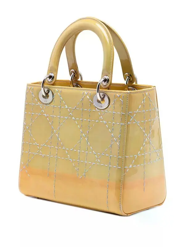 Dior Medium Patent Leather Lady Satchel - Yellow