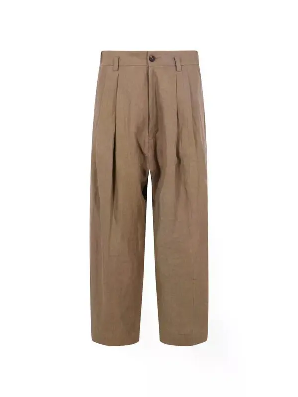 ZIGGY CHEN Beige Linen Pleated Trousers