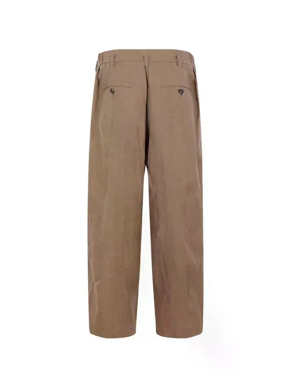 ZIGGY CHEN Beige Linen Pleated Trousers