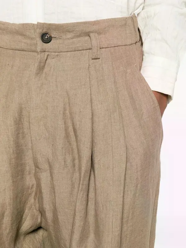ZIGGY CHEN Beige Linen Pleated Trousers