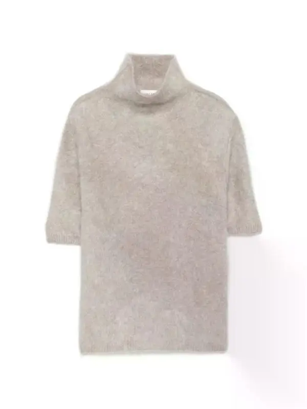 Soft Goat Short-sleeve Roll-neck Sweater - Grey