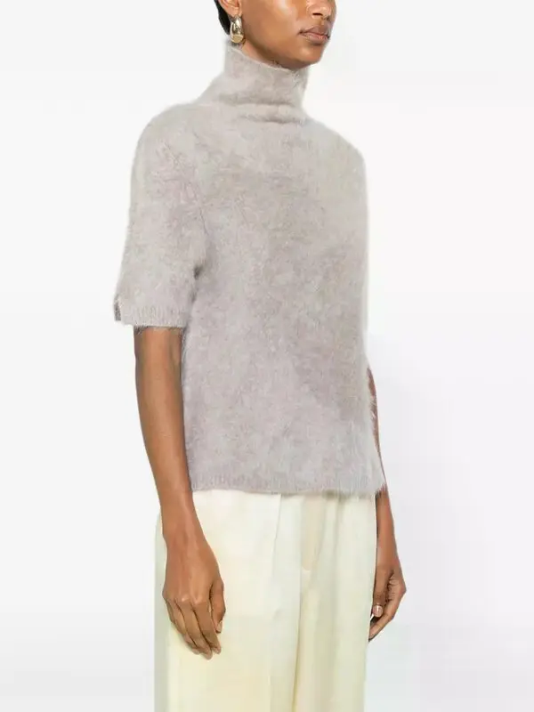 Soft Goat Short-sleeve Roll-neck Sweater - Grey