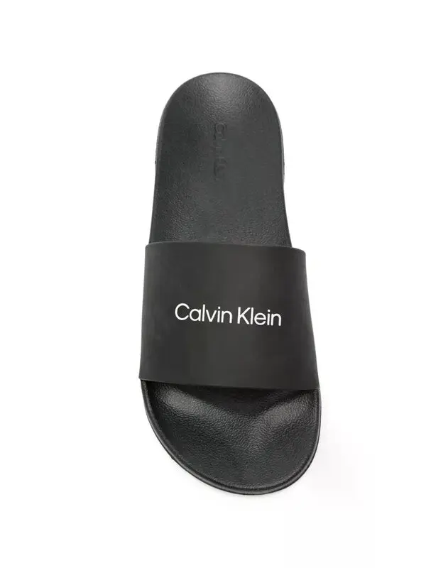 Calvin Klein Detail Open Toe Flat Sole Slides - Black