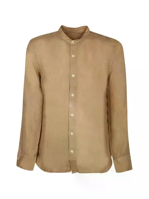 120% Lino Mandarin-collar Long-sleeve Shirt