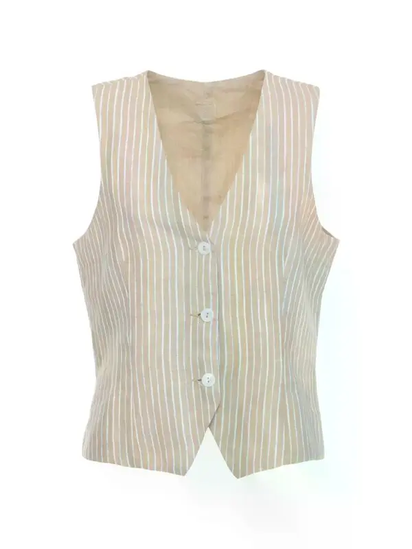 120% Lino Vertical Stripe V-neck Waistcoat