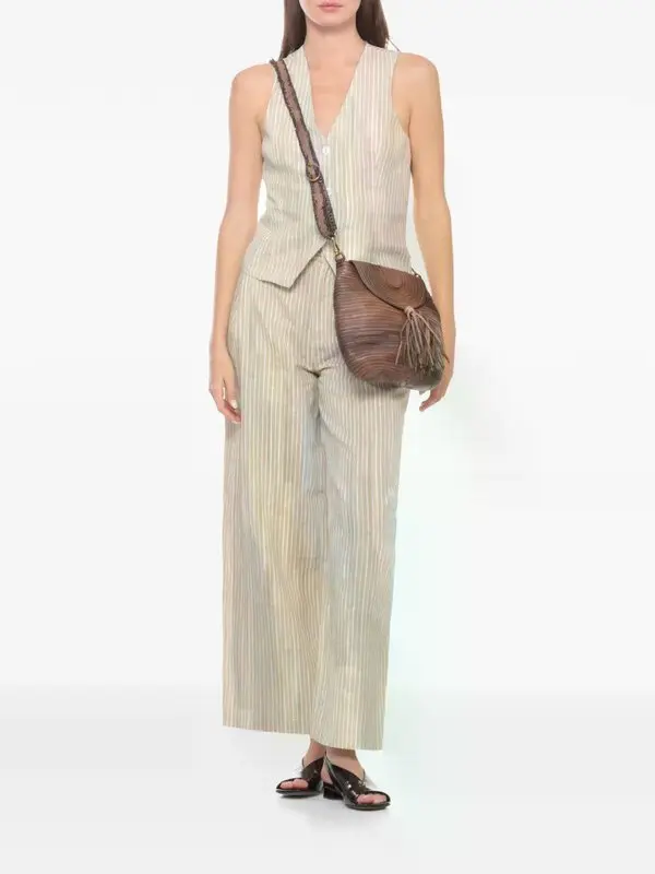 120% Lino Vertical Stripe V-neck Waistcoat