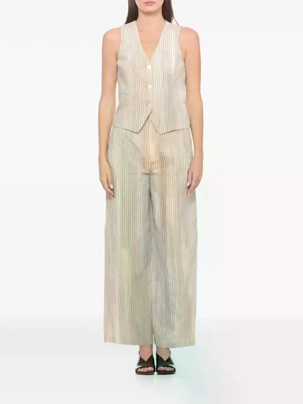 120% Lino Vertical Stripe V-neck Waistcoat