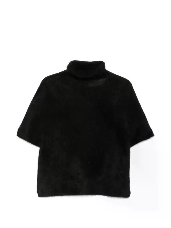 Soft Goat High-neck Short-sleeve Sweater - Black