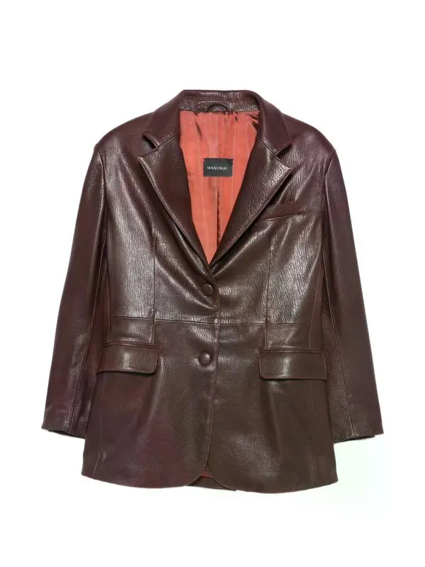 MANOKHI Burgundy Textured Leather Single-breasted Jacket