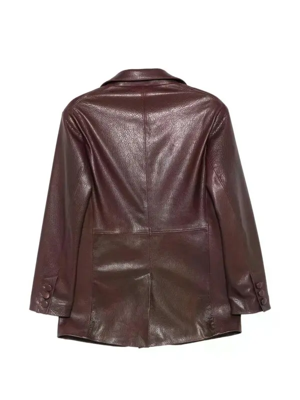 MANOKHI Burgundy Textured Leather Single-breasted Jacket