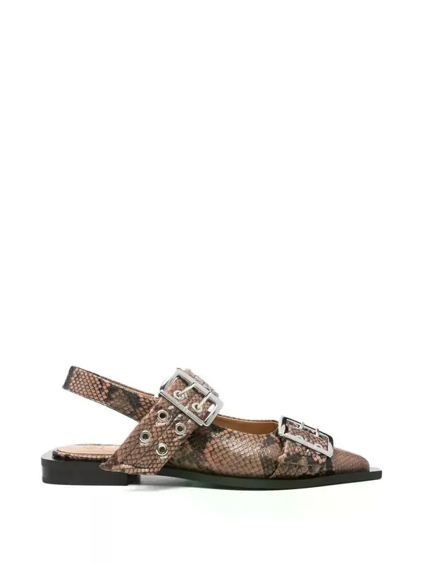 GANNI Snake-effect Ballet Flats - Brown