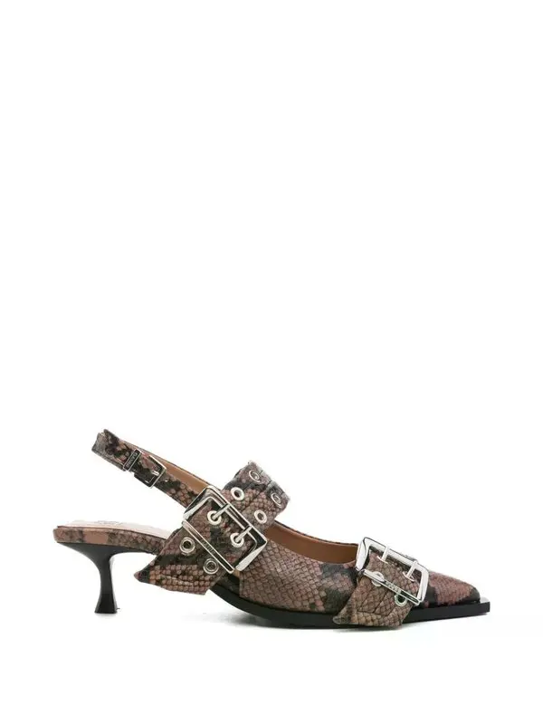 GANNI Snake-effect Mules - Brown