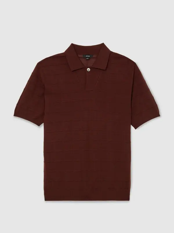 REISS Check-texture Short-sleeve Wool Polo Jumper