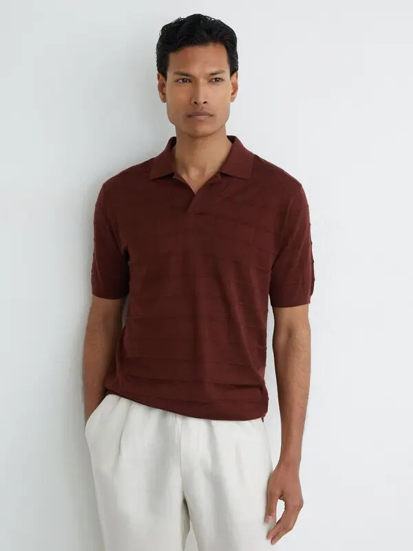REISS Check-texture Short-sleeve Wool Polo Jumper