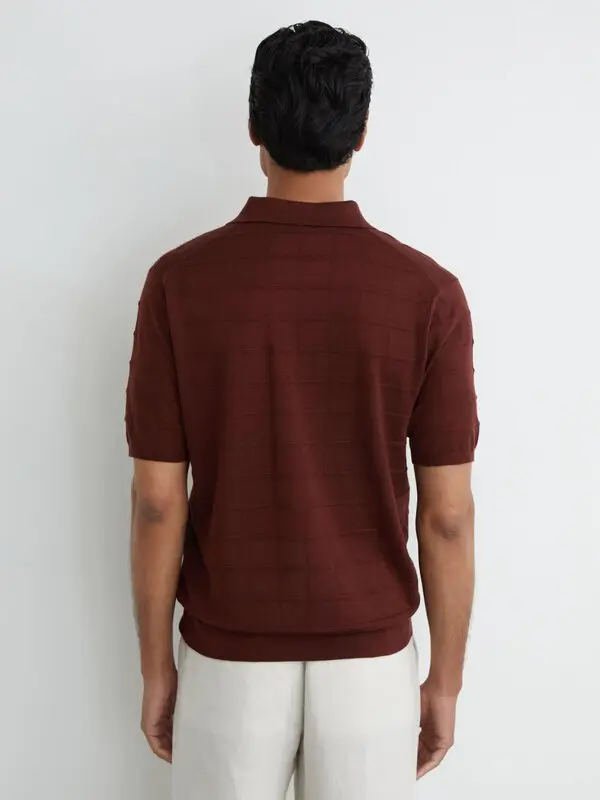 REISS Check-texture Short-sleeve Wool Polo Jumper