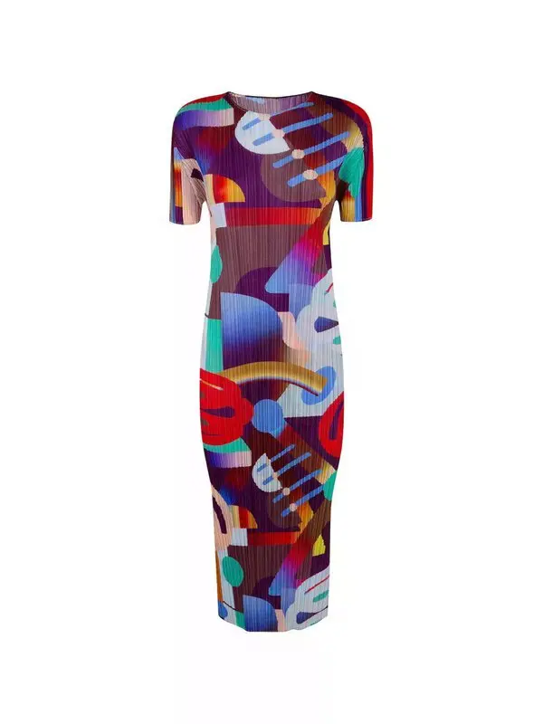 Issey Miyake Abstract Print Midi Dress - Red