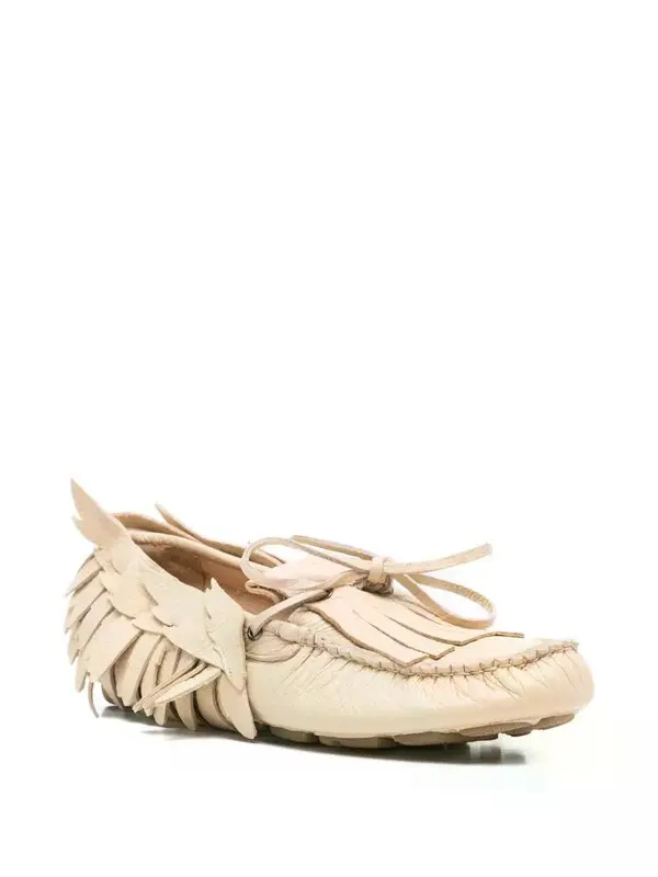 Alberta Ferretti Feather-embellished Fringed Lace-up Shoes - Neutrals