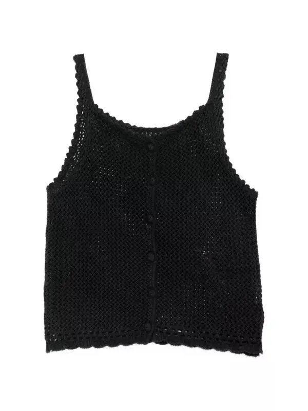 DUNST Crochet Knit Top With Button Embellishment - Black