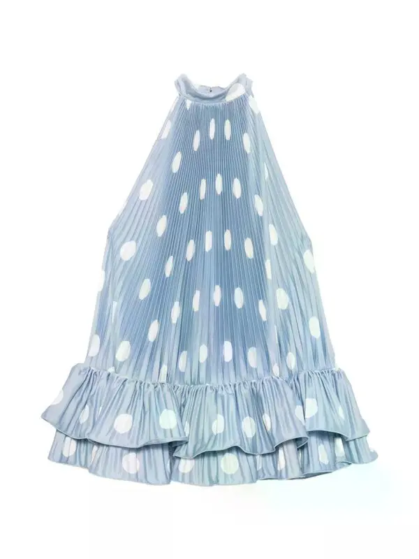 L'IDEE Soleil Polka-dot Pleated Mini Dress - Blue