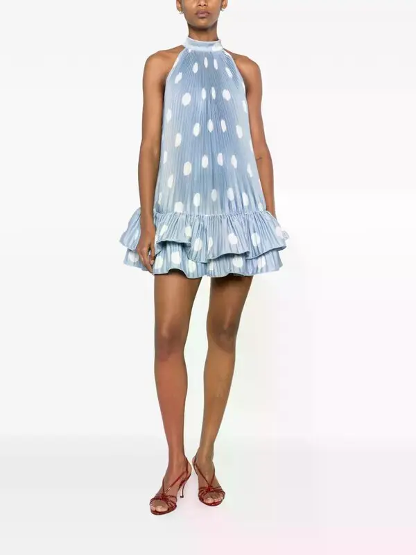L'IDEE Soleil Polka-dot Pleated Mini Dress