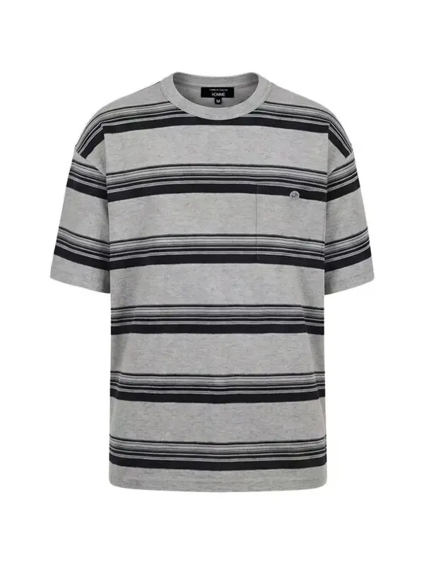 Comme Des Garçons Striped-print Chest-pocket T-shirt - Grey