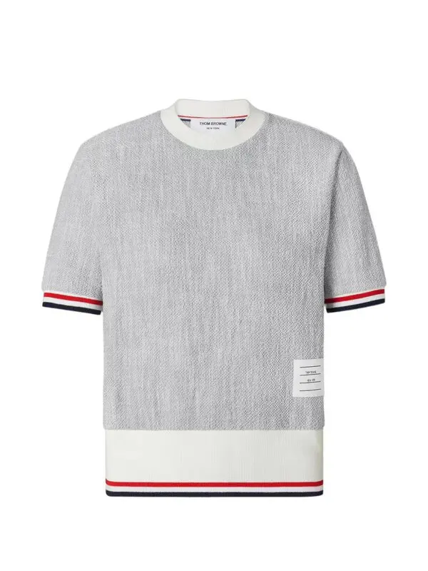 Thom Browne Cotton-tweed Rwb-stripe T-shirt - Grey