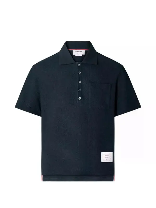 Thom Browne Textured Cotton Linen Polo - Blue