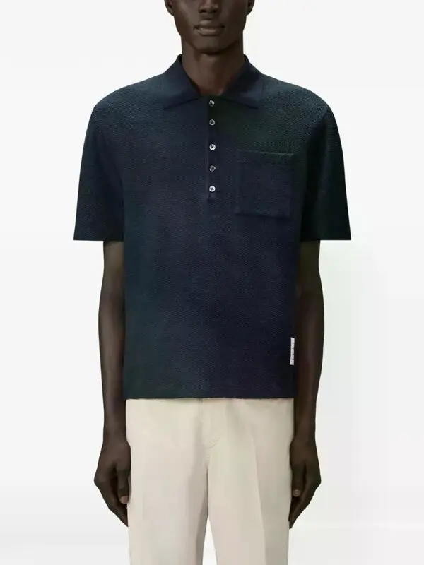 Thom Browne Textured Cotton Linen Polo - Blue