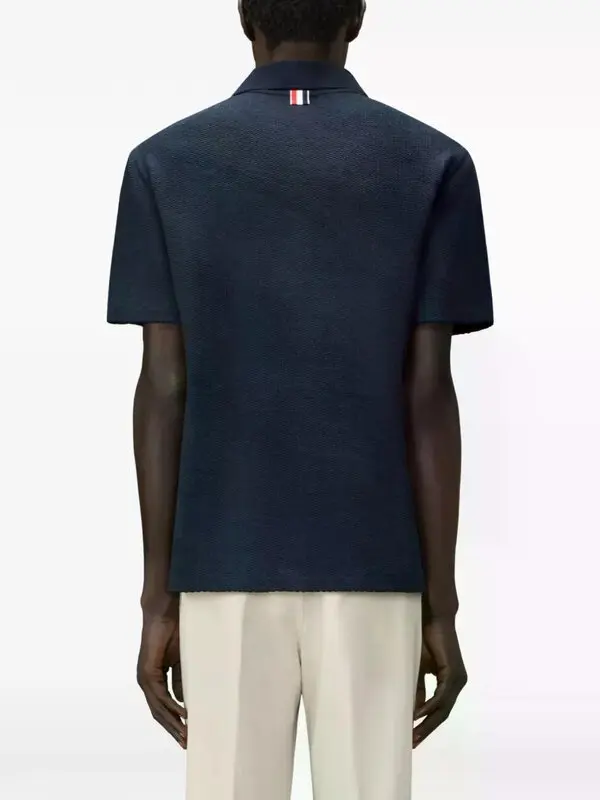 Thom Browne Textured Cotton Linen Polo - Blue