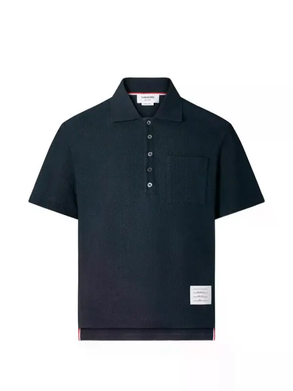 Thom Browne Textured Cotton Linen Polo - Blue