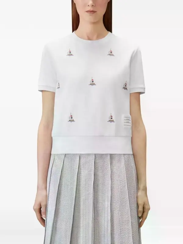Thom Browne Milano T-shirt With Sailboat Embroidery