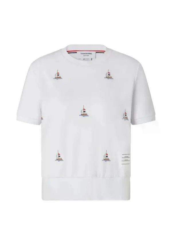 Thom Browne Milano T-shirt With Sailboat Embroidery - White
