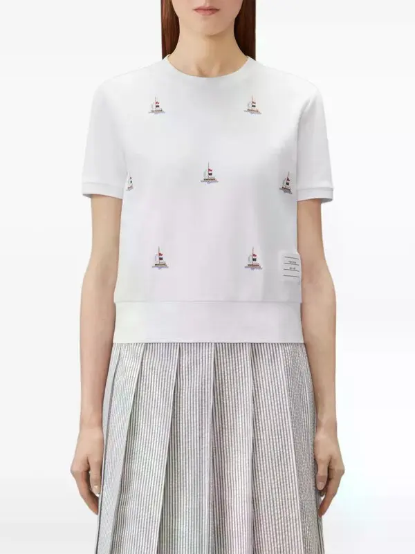 Thom Browne Milano T-shirt With Sailboat Embroidery - White