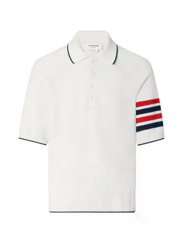Thom Browne Linen Cotton 4-bar Relaxed Fit Polo - White