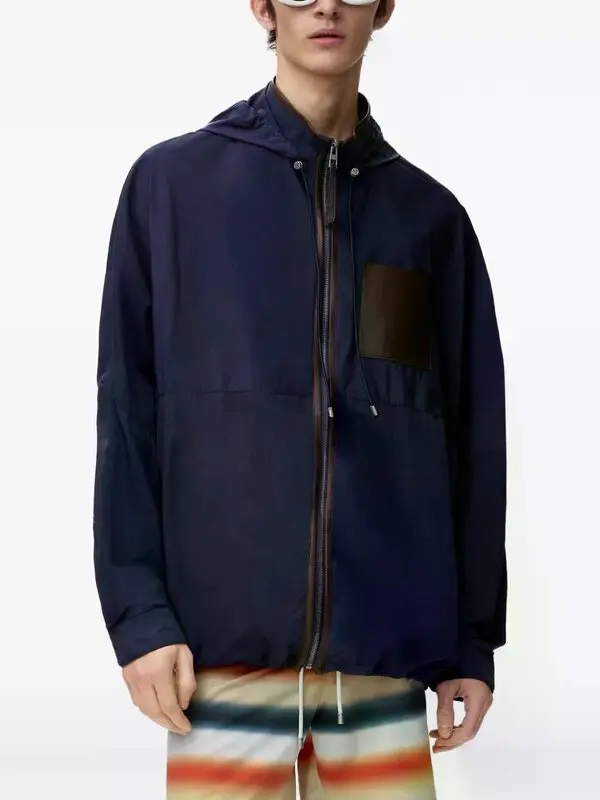 Loewe X Paula's Ibiza Hooded Coat With Leather Trims - Blue