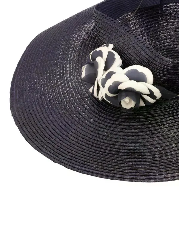 Vintage Floral Appliqué Wide Brim Hat