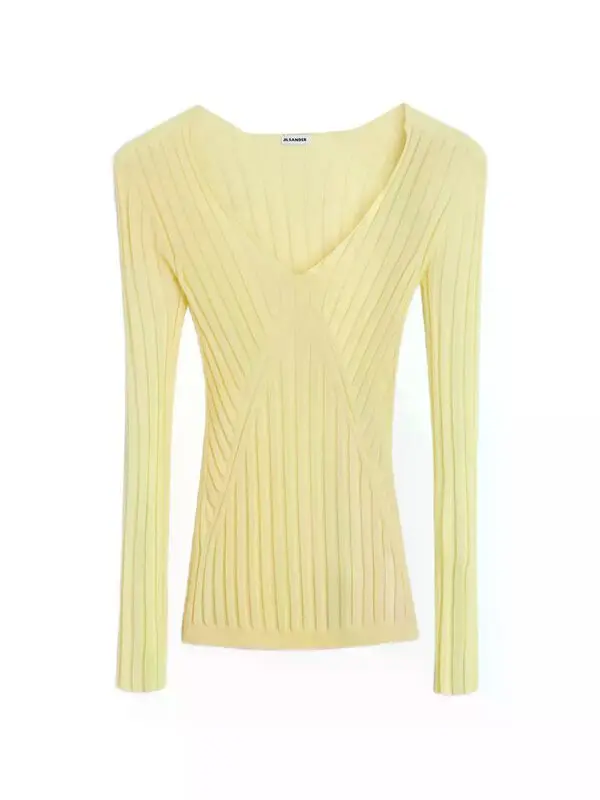 JIL SANDER Ribbed V-neck Top - Yellow