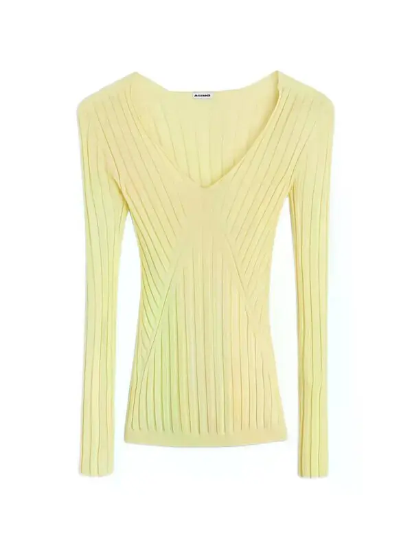 JIL SANDER Ribbed V-neck Top - Yellow