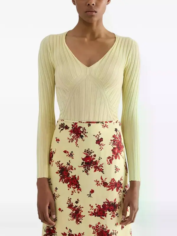 JIL SANDER Ribbed V-neck Top - Yellow
