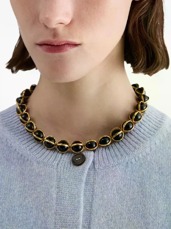 JIL SANDER Onyx Embellished Brass Necklace
