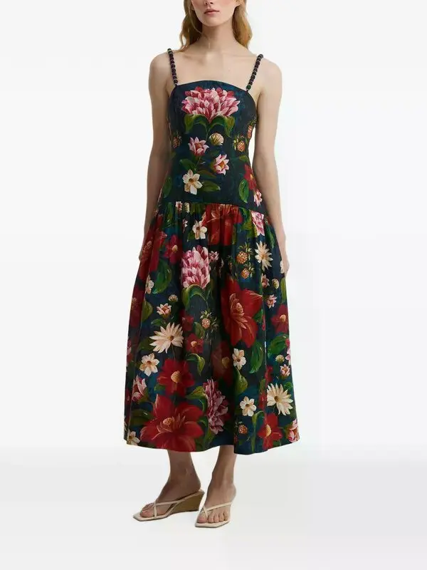 Barbour X Farm Rio Midi Dress With Wildflower Floral Print - Blue