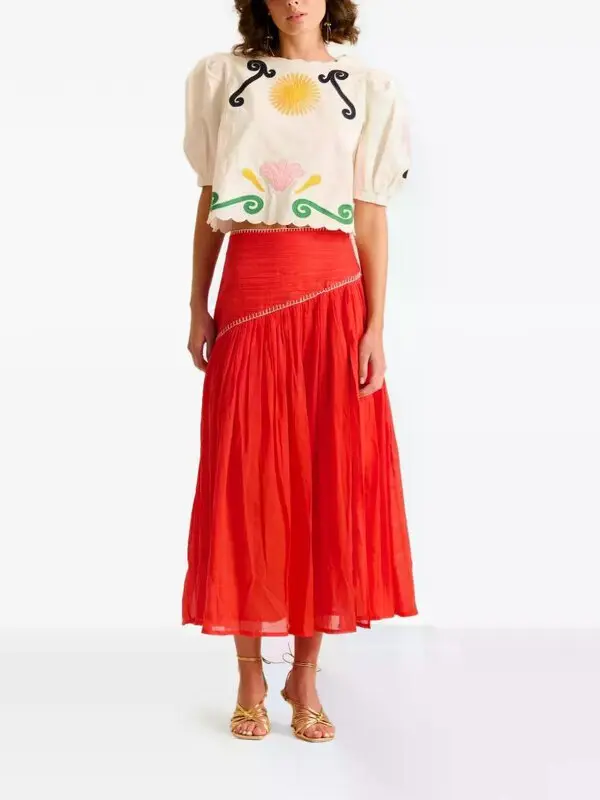 Carolina K Ines Pintuck Pleated Maxi Skirt - Red