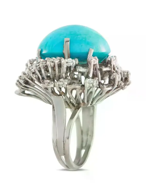 LB EXCLUSIVE Turquoise And Diamond Cluster Ring In 14k White Gold - Silver
