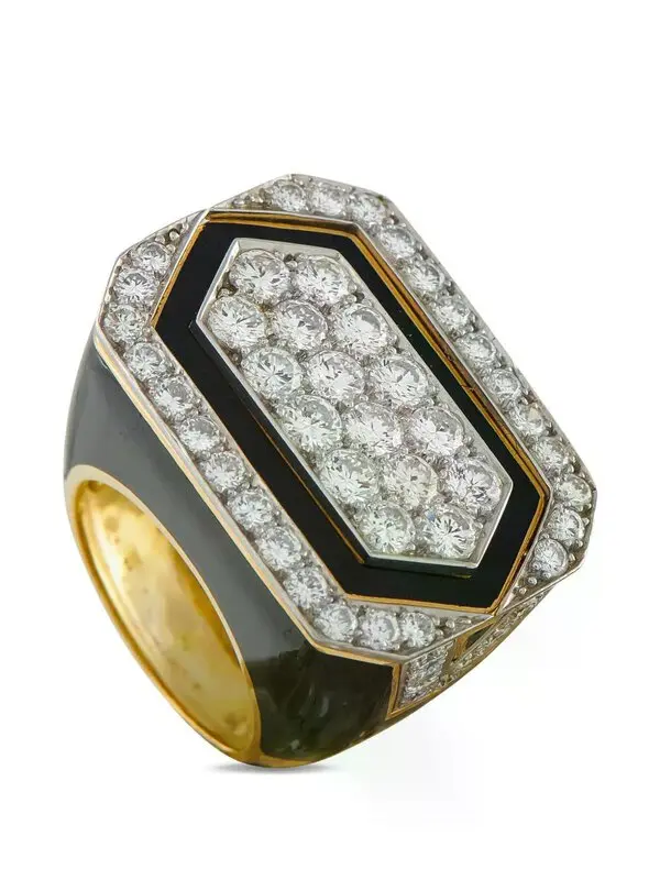 David Webb 18k Yellow Diamond And Onyx Ring