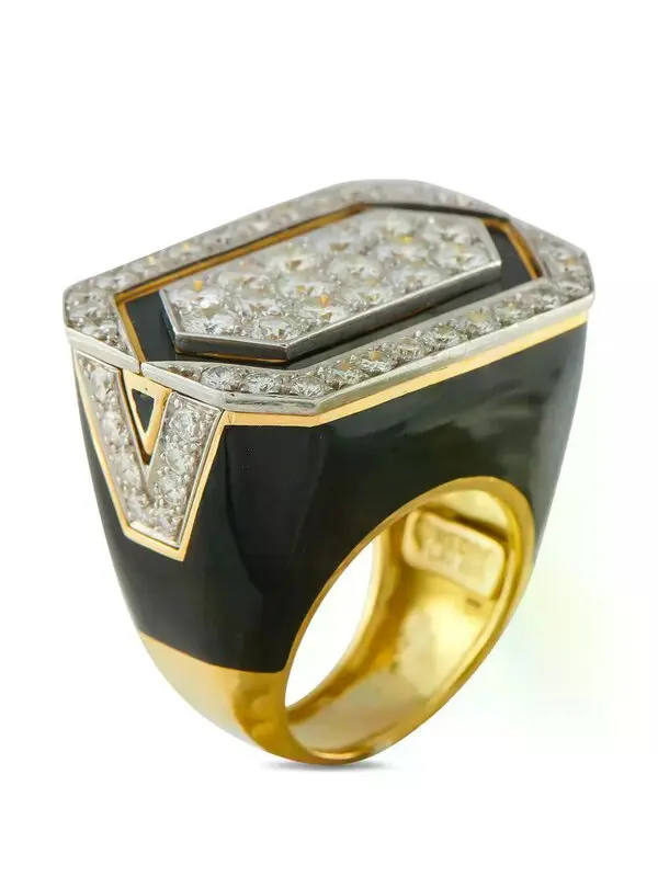 David Webb 18k Yellow Diamond And Onyx Ring