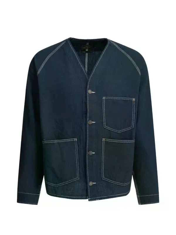BEAMS Contrast-stitch Collarless Jacket